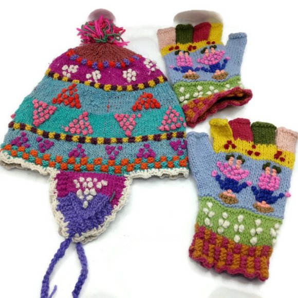 Accessories | Chullo Set With Gloves Woven In Multicolored Wool Andean ...